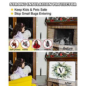 Fireplace Screen Decorative Durable Magnetic Fireplace Cover Baby Proof Fireplace Draft Blocker Letter V, Farmhouse Eucalyptus Wreath Fireplace Blanket for Summer Winter Save Energy,39x32 Inch