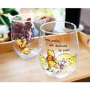 Disney Winnie The Pooh Quotes Teardrop Stemless Wine Glass Set | Tumbler Cup For Mimosas, Cocktails | Each Holds 20 Ounces