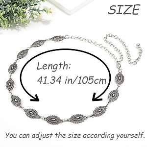 Urieo Boho Turquoise Waist Chain Belt Adjustable Silver Belly Chains Metal Party Dress Chain Belts Body Jewelry for Women