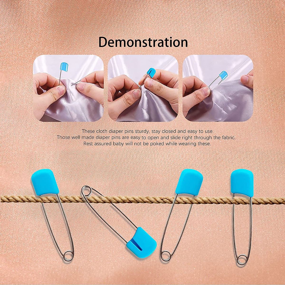 Lxnoap 10 pcs Cloth Diaper Pins Stainless Steel Traditional Safety Pin (Blue)