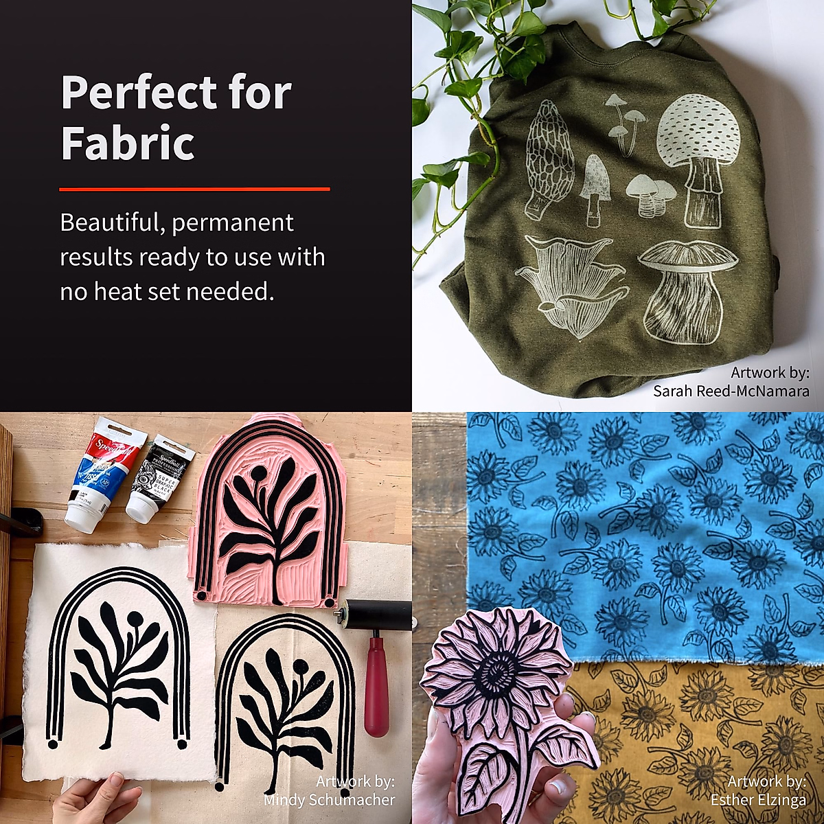 Speedball Fabric Block Printing Ink, 2.5 oz, Black, Non-Toxic Water-Miscible, No Heat Setting Required, Made in USA