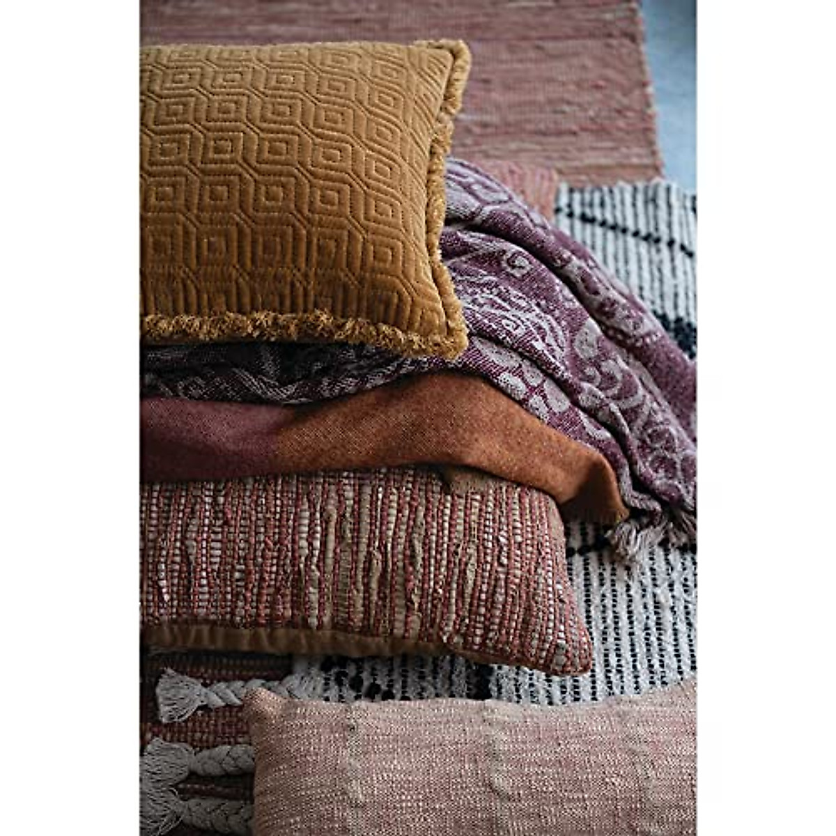 Bloomingville Recycled Cotton Paisley Pattern and Tassels, Multicolor Blanket Throw, Purple