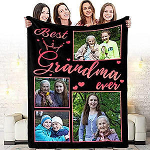 DIYKST Custom Photo Throw Blanket Gife for Grandma from Granddaughter Personalized Blanket with Photos for Grandma Mother Mom in Low Personalized Soft Fleece Blanket Best Grandma Ever-(30 X 40 inches)