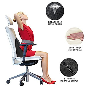 Achiou Lumbar Support Pillow for Office Chair, Back Support Pillow for Car Computer Gaming Chair, Memory Foam Pad Back Cushion for Back Pain Relief Boost Your Lower Back Comfort Zone