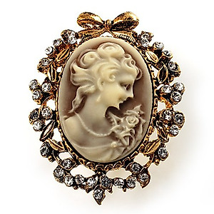 Avalaya Vintage Filigree Cameo CZ Ring (Burnised Gold Tone)
