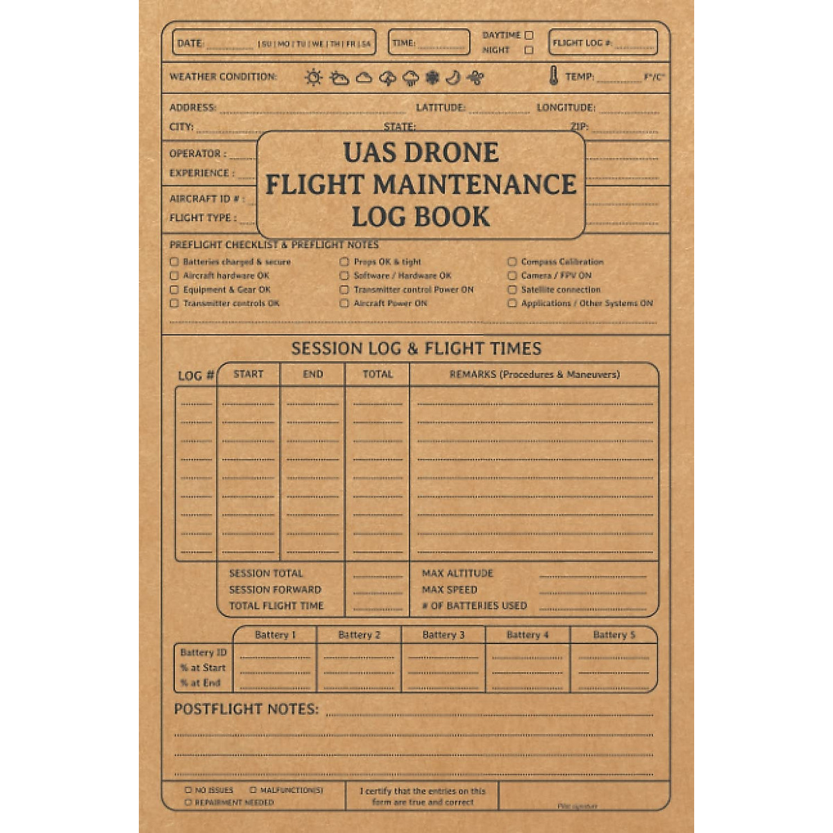 UAS Drone Flight Maintenance Log Book: Drone Flight Log Book, Repair Logbook, & Maintenance Log Book