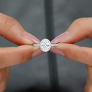Zircon Classic Halo Ring for Promise/Engagement/Wedding, 6X8 MM Oval, Gemstone Jewelry Gift for Her, 10K White Gold, Size:US 6.50