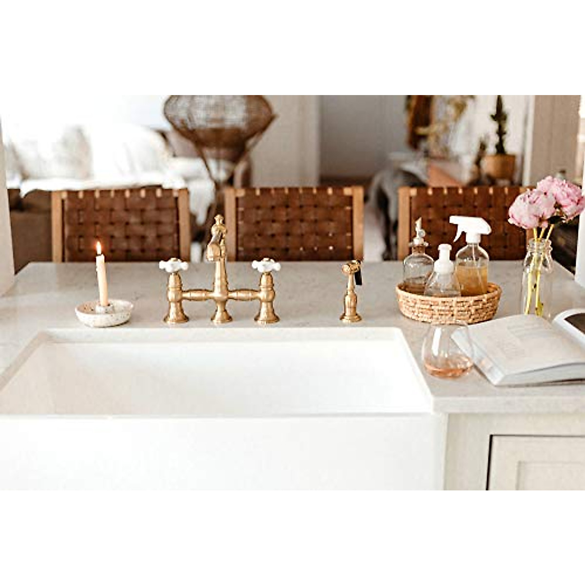 Kingston Brass KS7277PXBS English Country 8" Bridge Kitchen Faucet with Sprayer, Brushed Brass