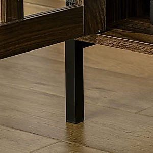 HOMCOM Industrial Sideboard Buffet Cabinet, Coffee Bar Cabinet with Adjustable Shelves, Glass Doors, and 2 Drawers for Kitchen, Living Room, Brown