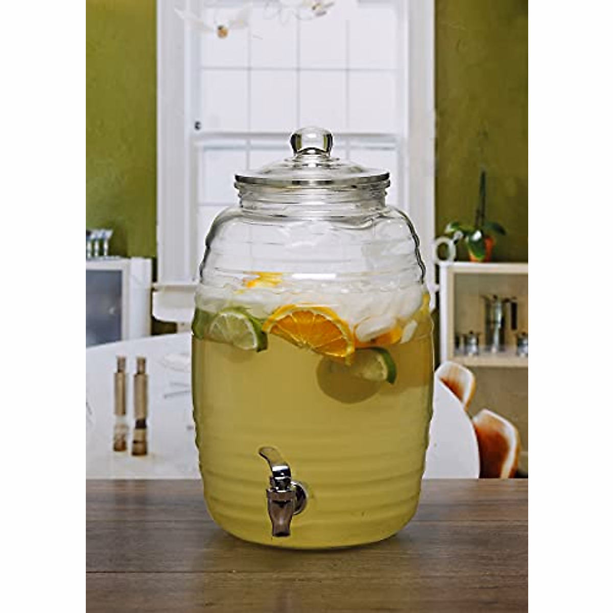 Style Setter Oak Grove Beverage Dispenser Cold Drink Dispenser w/ 2.5-Gallon Capacity Glass Jug, Leak-Proof Acrylic Spigot Great for Parties, Weddings & More