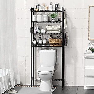 Hodonas Over Toilet Bathroom Organizer, 4-Tier Over The Toilet Storage Shelf Adjustable Bathroom Shelves Over Toilet, Above Toilet Storage Rack Stable Freestanding Bathroom Space Saver, Black