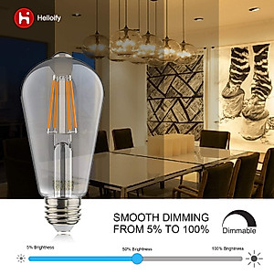 helloify ST64 LED Filament Bulbs, 100W Equivalent, Edison Vintage Dimmable Energy Efficient Lamp for Pendant Wall Light Fixtures Office Bedroom Bathroom, E26 Base, Warm White 2700K, 4PCS