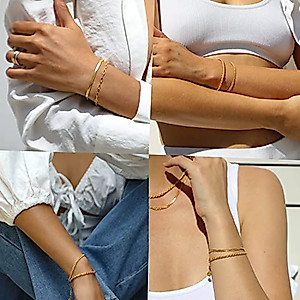 Reoxvo Dainty Gold Jewelry Bracelets for Women Trendy 14K Gold Plated Paperclip Cuban Link Chain Bracelets Set for Women Stackable