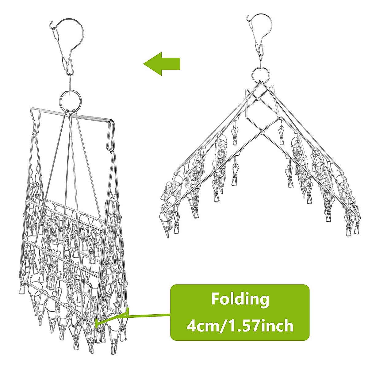 WudTus 46 Clips Sock Dryer Folding Stainless Steel Space-Saving Drying Rack for Sock, Underwear, Baby Clothes and Small Laundry Items