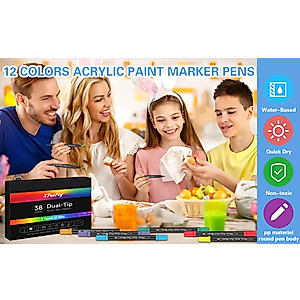 XPaoFey 38 Dual-tip Acrylic Paint Markers with Brush & Fine Tips, Acrylic Paint Pens for Rock Painting, Ceramic, Stone, Glass, Plastic, Wood, Calligraphy, Canvas & DIY Craft Art Supplies
