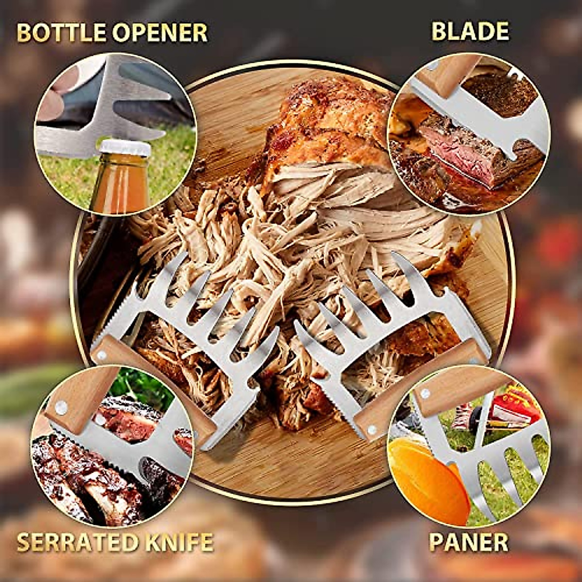 Meat Claws For Shredding - BBQ Grill Claws Stainless Steel Pulled Pork Chicken Shredder Claws Tool Metal Cooking Smoker Accessories Barbecue Birthday Gifts Ideas For Men Women Dad BBQ Enthusiasts