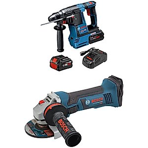 Bosch GBH18V-26K24A 18V Brushless SDS-plus Bulldog 1 In. Rotary Hammer Kit with Bosch GWS18V-45 18V 4-1/2 In. Angle Grinder (Bare Tool)