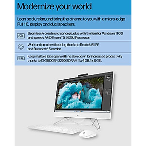 HP All-in-One PC, 23.8" FHD Micro-Edge Touchscreen Display, AMD Ryzen 5 Processor, AMD Radeon Graphics, 12 GB RAM, 512 GB SSD, Windows 11 Home OS, Wi-Fi (24-cb1142, 2022) (Renewed)
