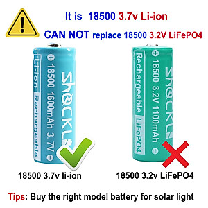funkawa (2- Pack Shockli 18500 1600mAh Rechargeable 3.7V Solar Batteries [ for Landscape Spotlights, Solar Light ] -Button top