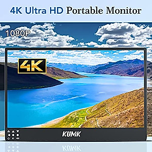 KUMK 4K Portable Monitor 13.3" 3840x2160 UHD USB-C Laptop Monitor with Kickstand & Carrying Bag, Eye Care Screen HDR Speakers FreeSync External Gaming Monitor for Mac PC Phone Xbox Switch PS5/4, Black