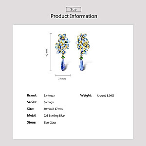 Santuzza 925 Sterling Silver Orchid Dangle Earrings Blue Glass Handmade Enamel Flower Drop Earrings for Women