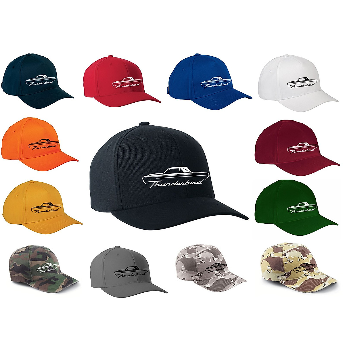 1964 1965 1966 Ford Thunderbird Coupe Classic Outline Design Flexfit hat Cap Large/XLarge Black