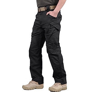 TACVASEN Mens Hiking Pants Lightweight Cotton Tactical Pants Stretch Military Cargo Pants 9 Pockets Work Pants Comfortable Workout Pants Combat Black 32