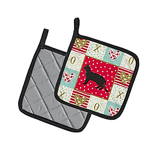 Caroline's Treasures CK5579PTHD Chausie Black Cat Love Pair of Pot Holders, Red Kitchen Heat Resistant Pot Holders Sets Oven Hot Pads for Cooking Baking BBQ, 7 1/2 x 7 1/2