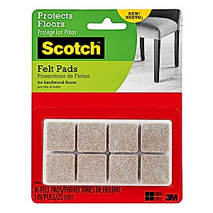 Scotch Felt Pads, Felt Furniture Pads for Protecting Hardwood Floors, Round, 32 Pads & Felt Pads, Felt Furniture Pads for Protecting Hardwood Floors, Square, Beige, 1 in. x 1 in, 16 Pads