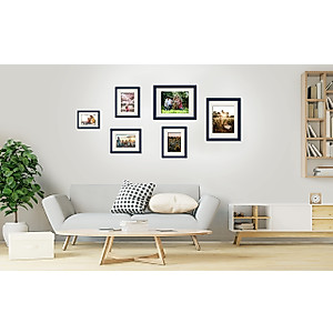 VIOLABBEY 11x14 Picture Frames Set of 4, Fits 8x10 Photo Frame with Ivory Mat or 11x14 Without Mat, Wall or Tabletop Display, Semi Tempered Glass, Blue