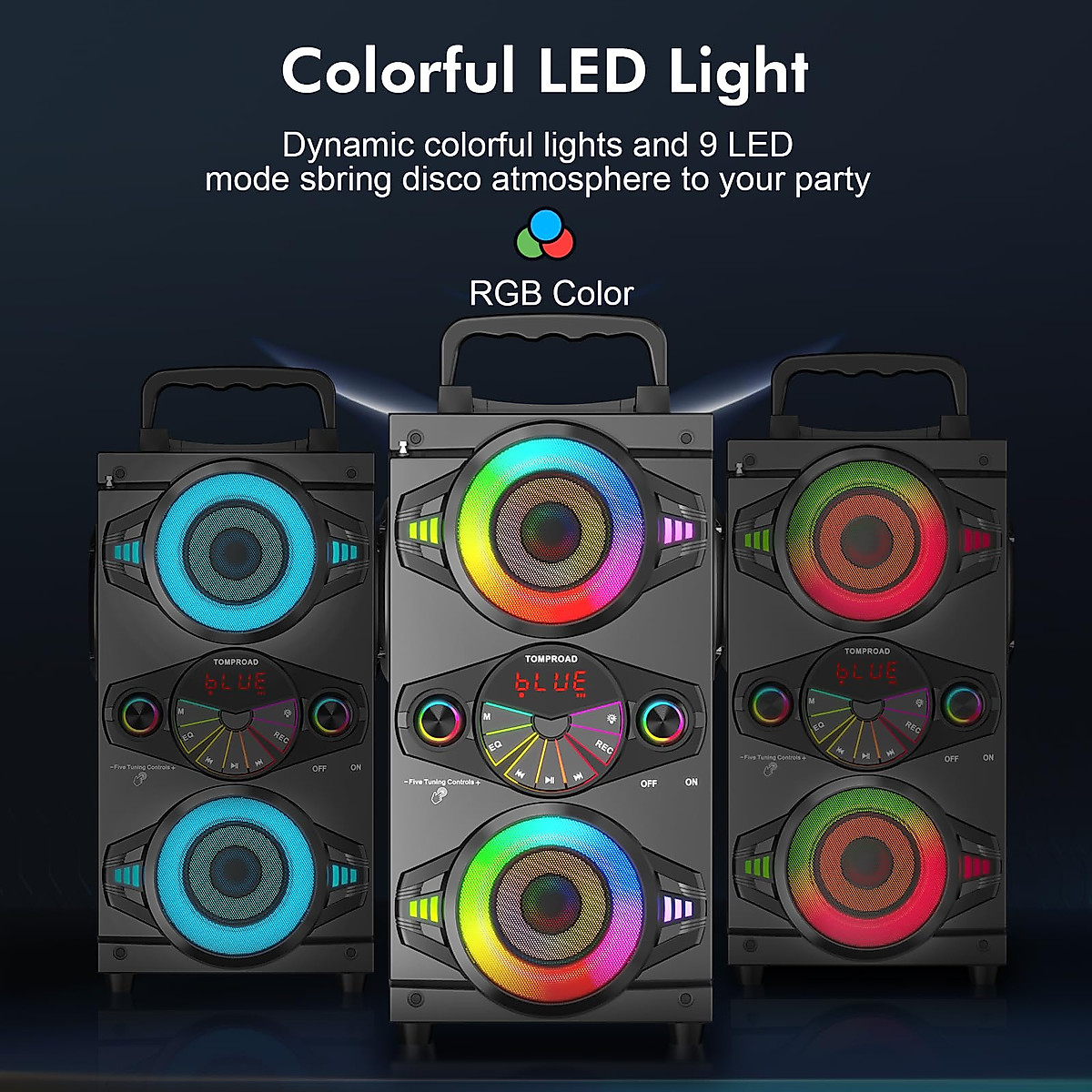 Bluetooth Speakers, 60W Portable Wireless Loud Outdoor Home Party Bluetooth Speaker with Subwoofer, FM Radio, LED Colorful Lights, Microphone, Remote and Big Powerful Stereo Deep Bass Sound Boombox