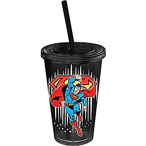 Superman with Stars Black Insulated Plastic Straw Cup