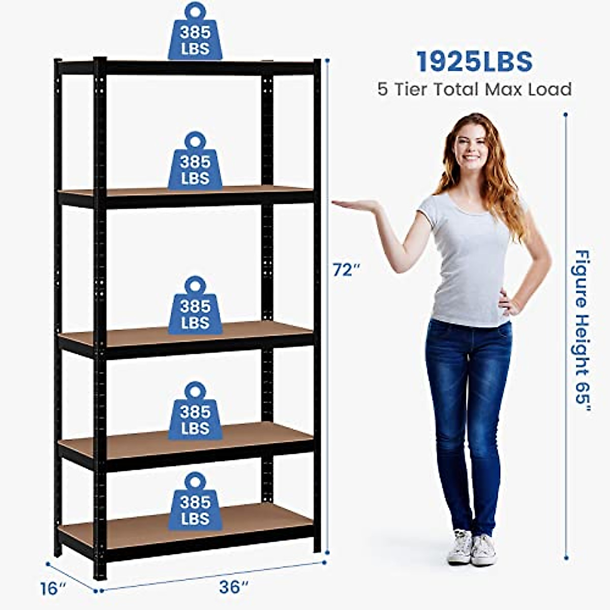 ERGOMASTER Storage Shelves Metal Garage Shelving Unit 5-Shelf Adjustable Heavy Duty Boltless Organizer Rack (1, Black)