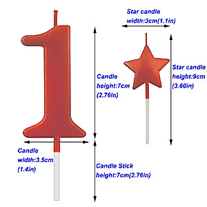 2.75in Number 1 Red Birthday Candles, Glitter Red Happy Birthday Cake Cupcake Toppers Decoration and Celebrating for Adults/Kids Party Baking (2.75in Red Number 1)