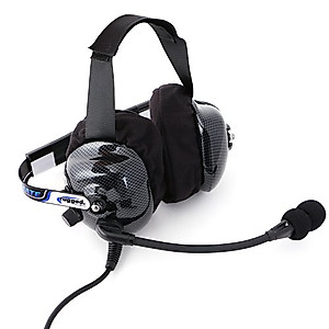 Rugged Carbon Fiber Behind The Head Ultimate Headset for Off Road Air Boats Intercoms - Features Gel Ear Seals Cloth Ear Covers and Noise Cancelling Microphone