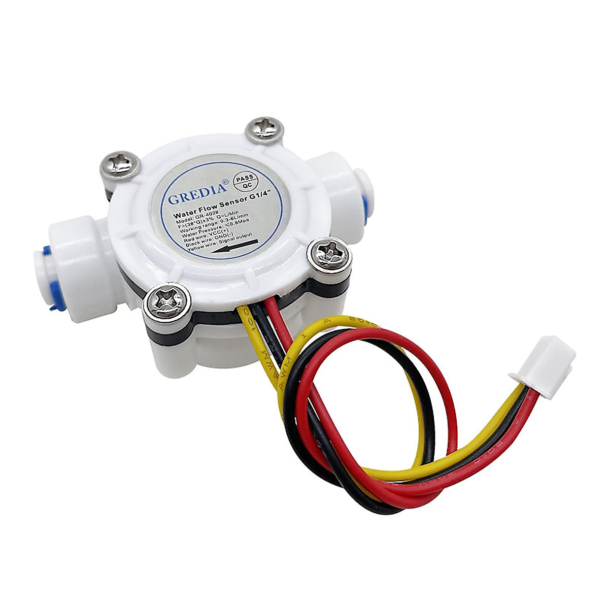 GREDIA 1/4" Quick Connect Water Flow Sensor Food-Grade Switch Hall Effect Flowmeter Fluid Meter Counter 0.3-6L/min (Pack of 2）