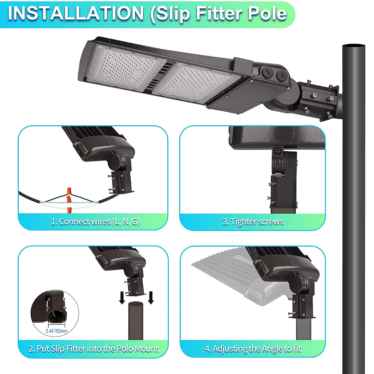 300W/240W/200W Power Selectable, LED Parking Lot Lights with Slip Fitter, 45000LM 5700K Led Shoebox in Outdoor, Waterproof Pole Mount Lights for Street Yard Stadium,100-277V IP65, ETL (1 Pack)