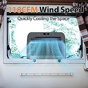FOGATTI RV Window Air Conditioner, 6500 BTU Cools up to 180Sq.ft, 4-in-1 AC Unit and Lower Noise, Suitable For RV and House-workshop, included Window Installation Kits (Silver Grey)