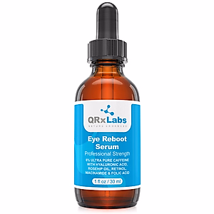 Eye Reboot Serum with 6% Caffeine, Hyaluronic Acid, Rosehip Oil, Retinol, Niacinamide & Folic Acid - Reduces Puffiness, Dark Circles, Crow Feet, Wrinkles and Fine Lines Around The Eyes - 1 oz / 30 ml