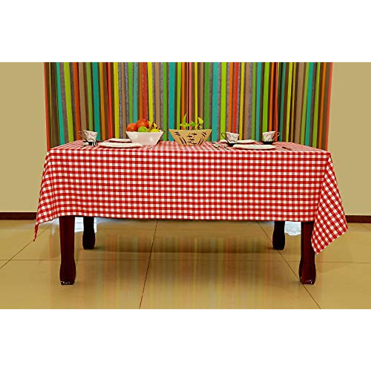 Cotton Carnival Table Cloth, 100% Ring Spun Cotton, Gingham Checks, Size 58.6 X 88.5 in, Rectangular Tablecloth Red and White for Dinner Parties, Summer & Outdoor Picnics