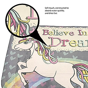Amagical Teen Girls Decor Bathroom Mat Set Shower Curtain Set 3Piece Unicorn with Believe in Your Dreams Bathtub Mat Contour Mat Fabric Shower Curtain