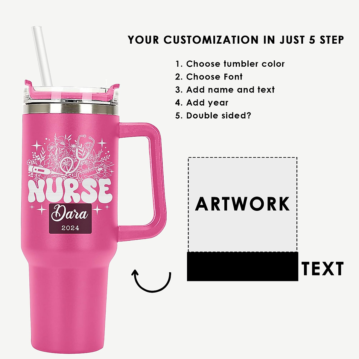 LifGif Nurse Personalized Laser Engraved 40 oz Large Tumbler with Handle, Nurse Gifts for Birthday, Appreciation Week, Nursing School Graduation for Nurses, Nursing Gifts, Nurse Practitioner Gifts