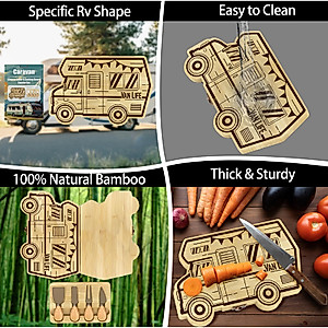 RV Bamboo Charcuterie Boards Outdoor Travel Folding Serving Platter with Cheese Knives Personalized Picnic Tray Cool Christmas Birthday Gifts for Women Men Camper