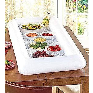 3PCS Inflatable Serving Bar, Buffet Cooler with Drain Plug - Salad Picnic Ice Food Server - Luau Pool Hawaiian Party Supplies with a Hand Pump