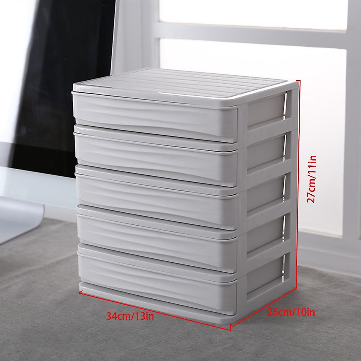 White Organizer with Drawers，Flat File Storage，Desktop Drawer Cabinet，PP Material, Sturdy and Durable, Suitable for Various Office Supplies, Craft Supplies, School Supplies, (Color : White, Size : 3