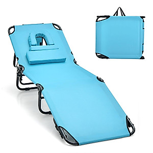 Giantex Chaise Folding Chair Adjustable Beach Patio Lounge Recliner, Turquoise