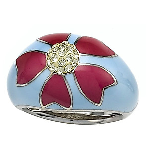 Finejewelers Blue and Pink Enamel Sterling Silver Ring with Yellow CZ's Size 7