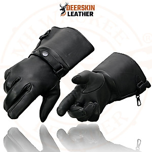 Milwaukee Leather Men's Gauntlet Motorcycle Hand Gloves- Deerskin Long Cuff with Snap Closure Thermal Lined-SH857 - Large