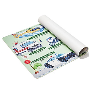 Passionfruit Kids French/English Bilingual Silicone Placemats | Colorful Educational Placemats for Toddlers | Non-Slip, Waterproof, Reusable Placemats for Kids | Vehicle Theme | 2 Pack