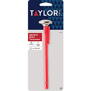 Taylor Instant Read Analog Meat Food Grill BBQ Cooking Kitchen Thermometer with Red Pocket Sleeve Clip, 1 Inch Dial